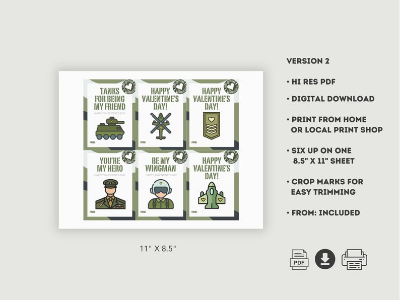 Army Men Valentines Printable for Kids, Military Classroom Valentine ...