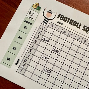Fun Football Party Squares Game 100 Chances Win Squares Printable ...
