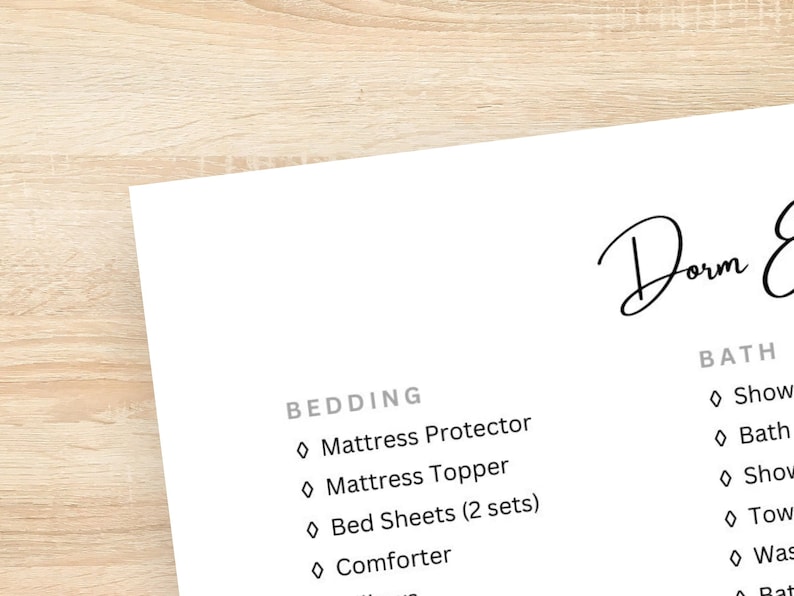 Dorm Room Essentials Checklist: College Packing List (PDF) - Etsy