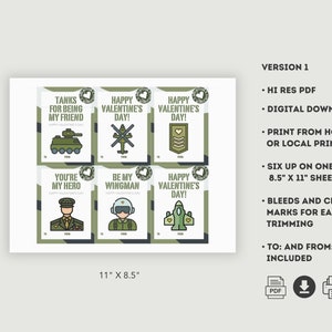Army Men Valentines Printable for Kids, Military Classroom Valentine ...