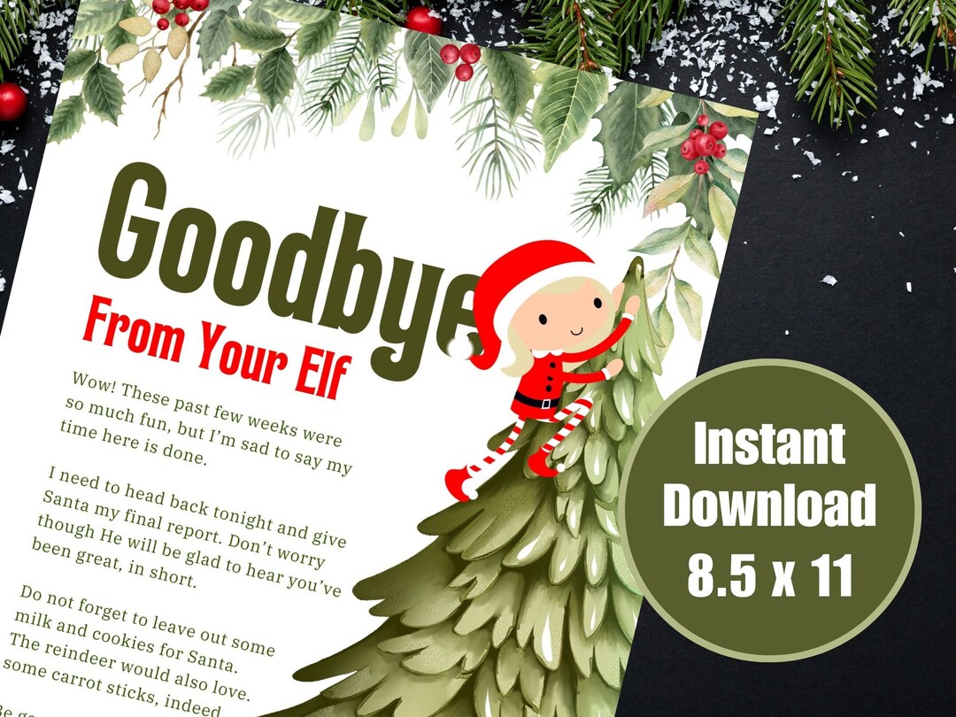 Elf Goodbye Letter: Printable Christmas Eve Farewell (digital Download ...