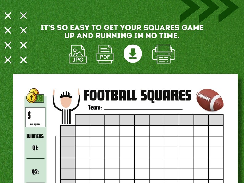 Fun Football Party Squares Game 100 Chances Win Squares Printable ...