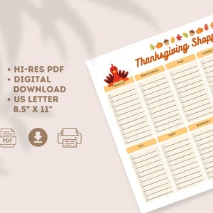 Thanksgiving Grocery List Template Printable Shopping Planner Meal Prep ...