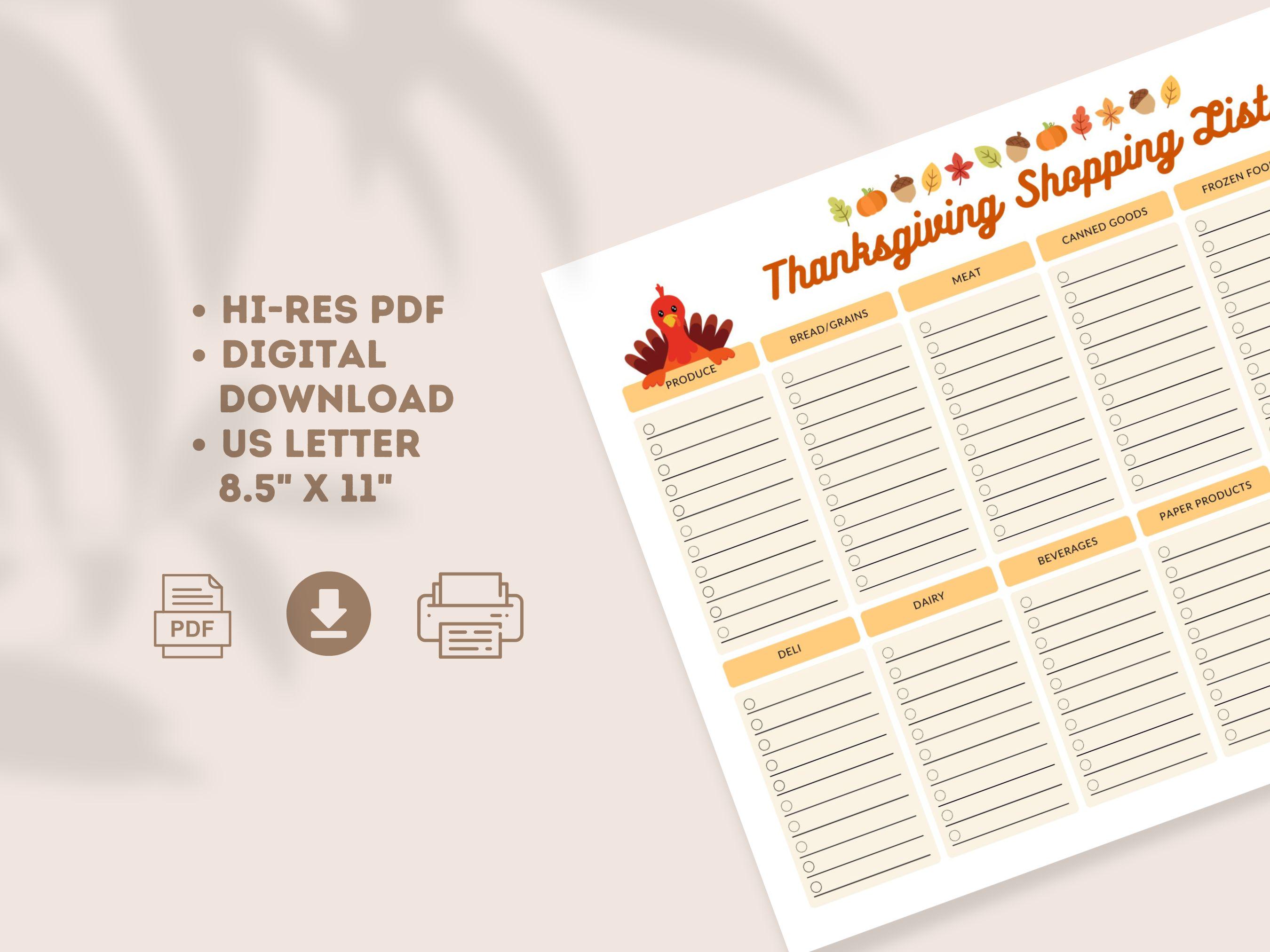 Thanksgiving Grocery List Template Printable Shopping Planner Meal Prep ...