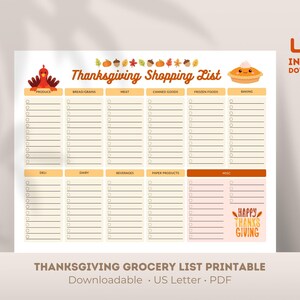 Thanksgiving Grocery List Template Printable Shopping Planner Meal Prep ...