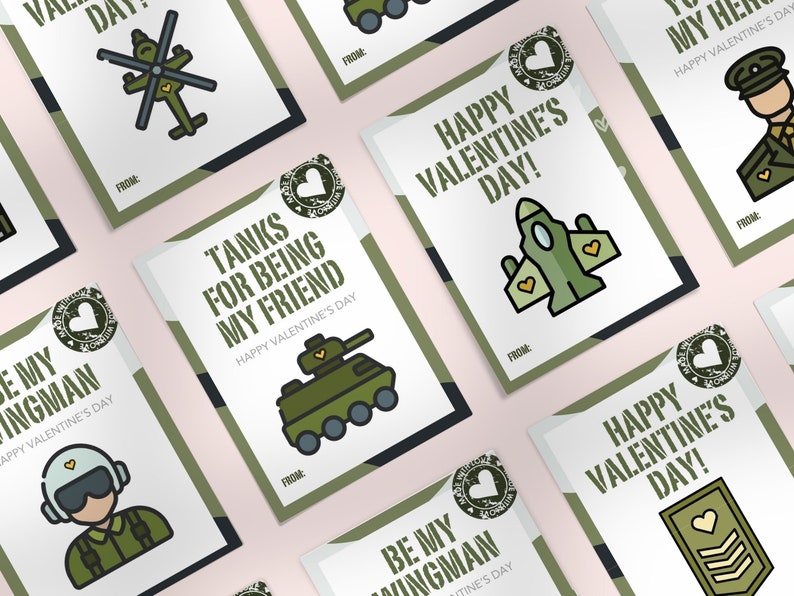 Army Men Valentines Printable for Kids, Military Classroom Valentine ...