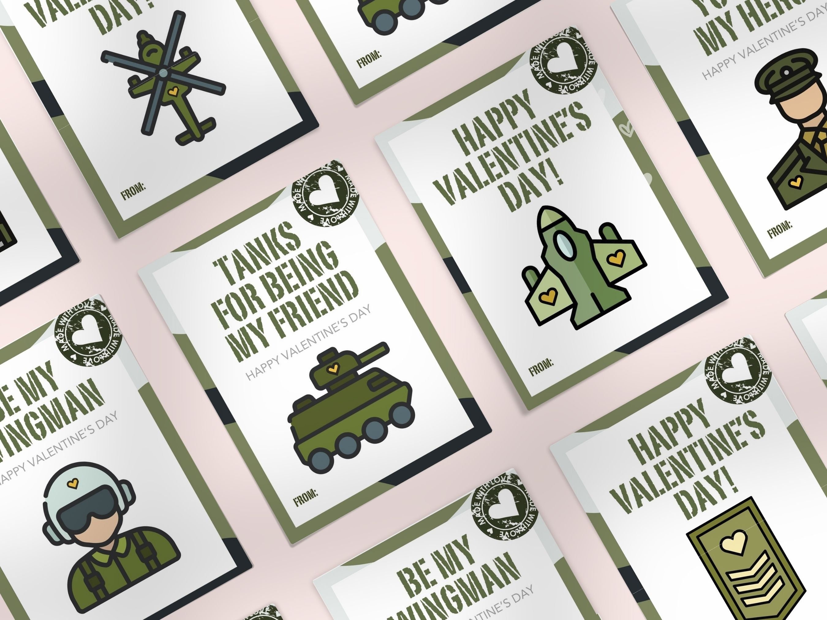 Army Men Valentines Printable for Kids, Military Classroom Valentine ...