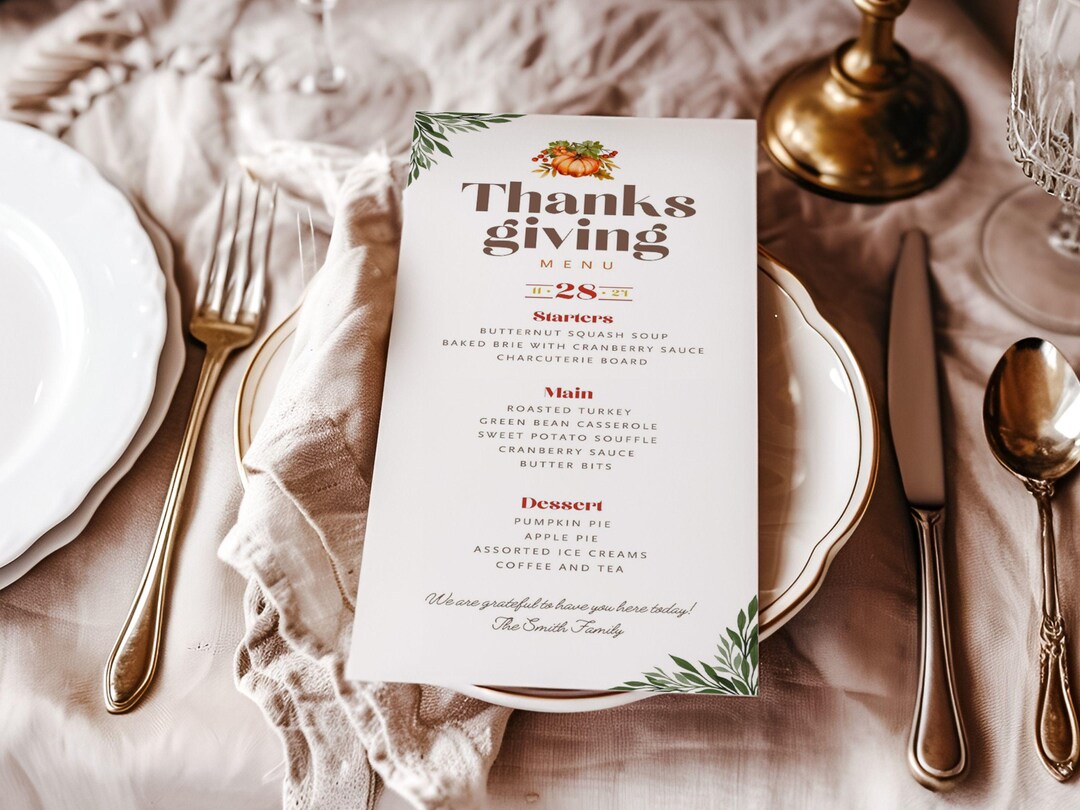 Editable Thanksgiving Menu Card Template Custom Friendsgiving Dinner ...