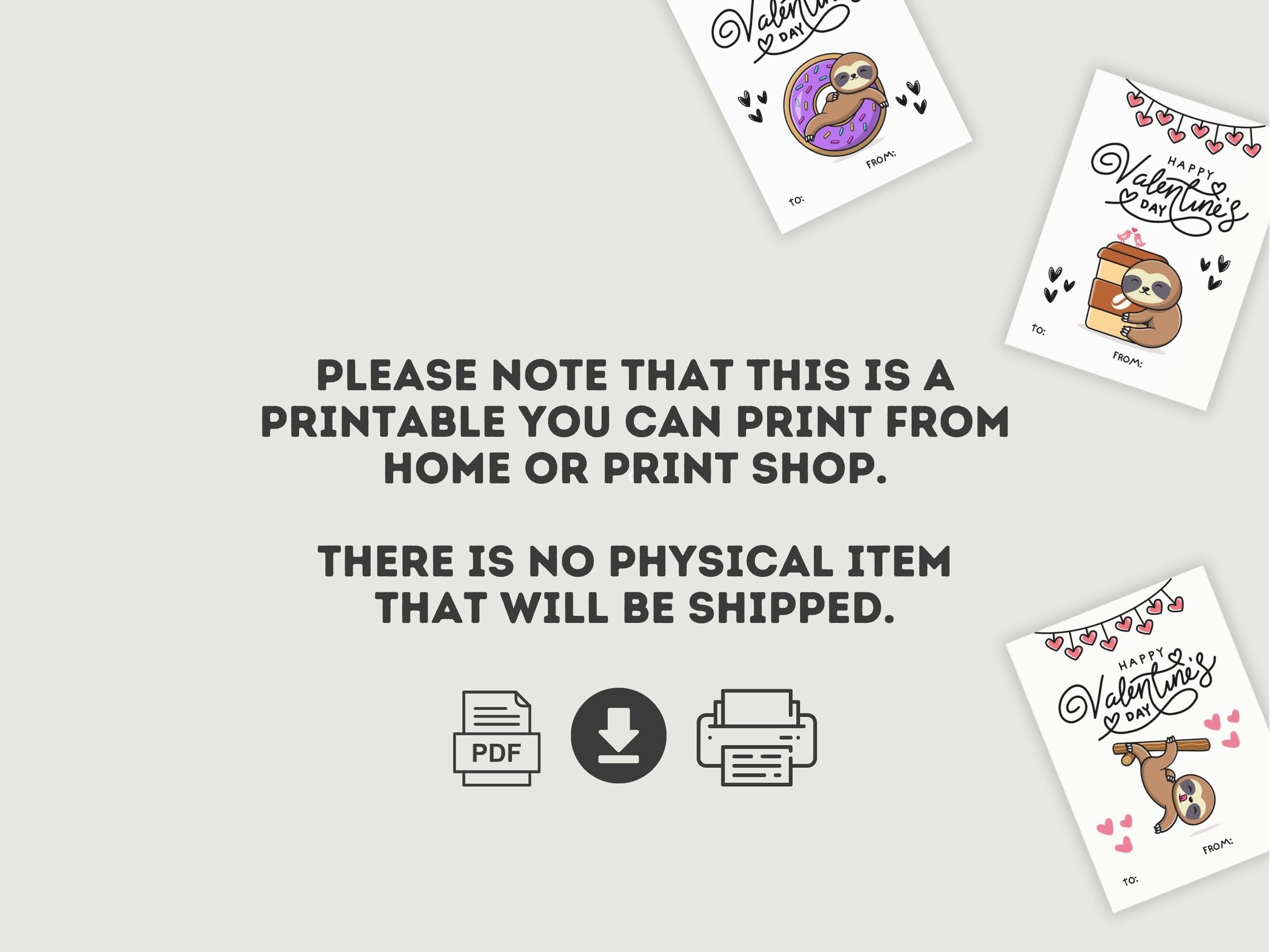 Sloth Valentine Printable Cards for Kids, February 14th Vday Classroom ...