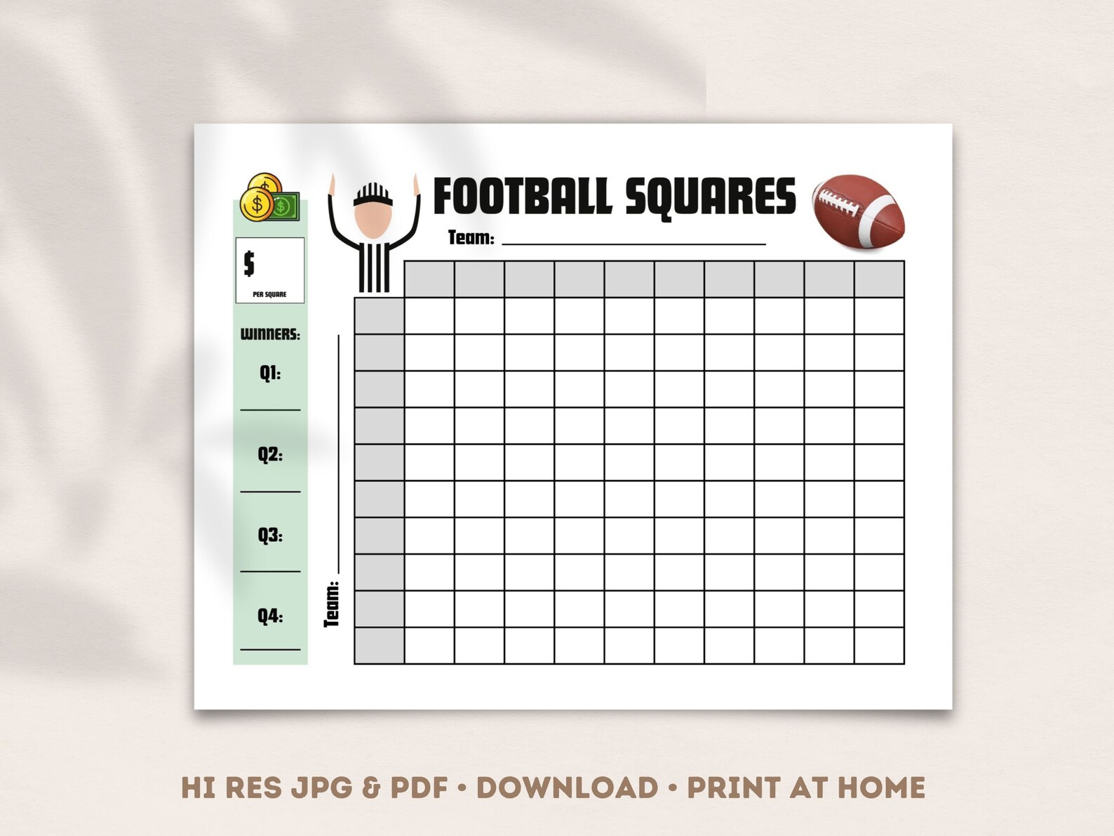 Fun Football Party Squares Game 100 Chances Win Squares Printable ...