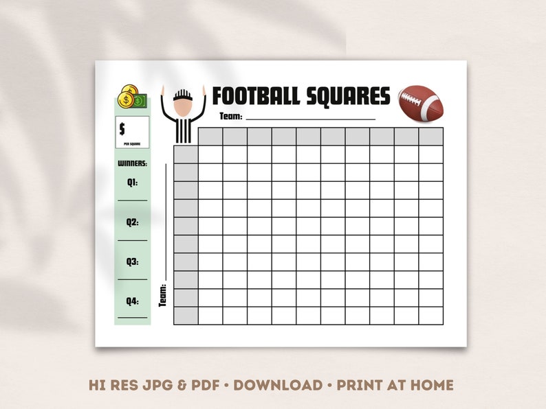 Fun Football Party Squares Game 100 Chances Win Squares Printable ...