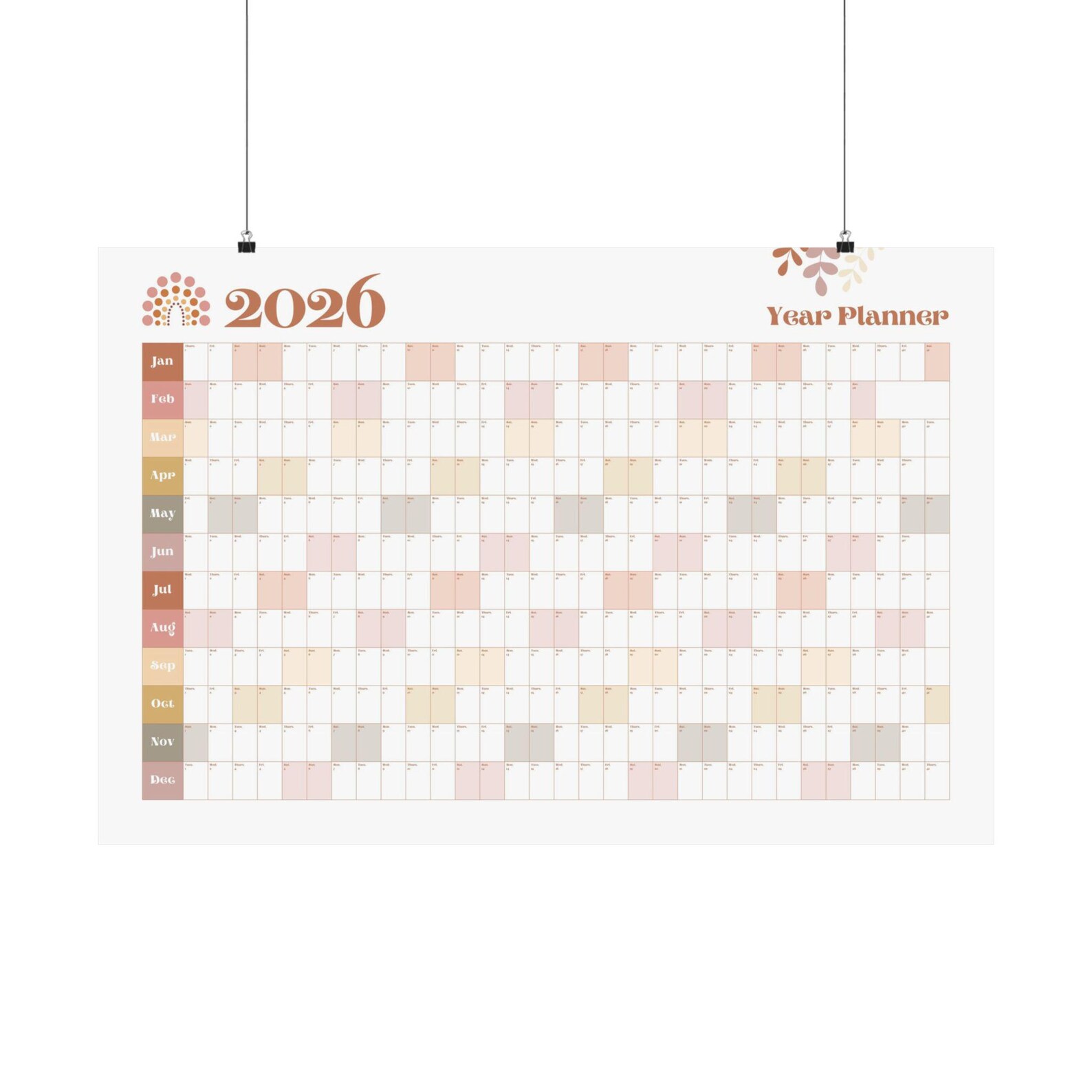2026 Boho Minimalist Wall Calendar, Horizontal Year at at Glace ...