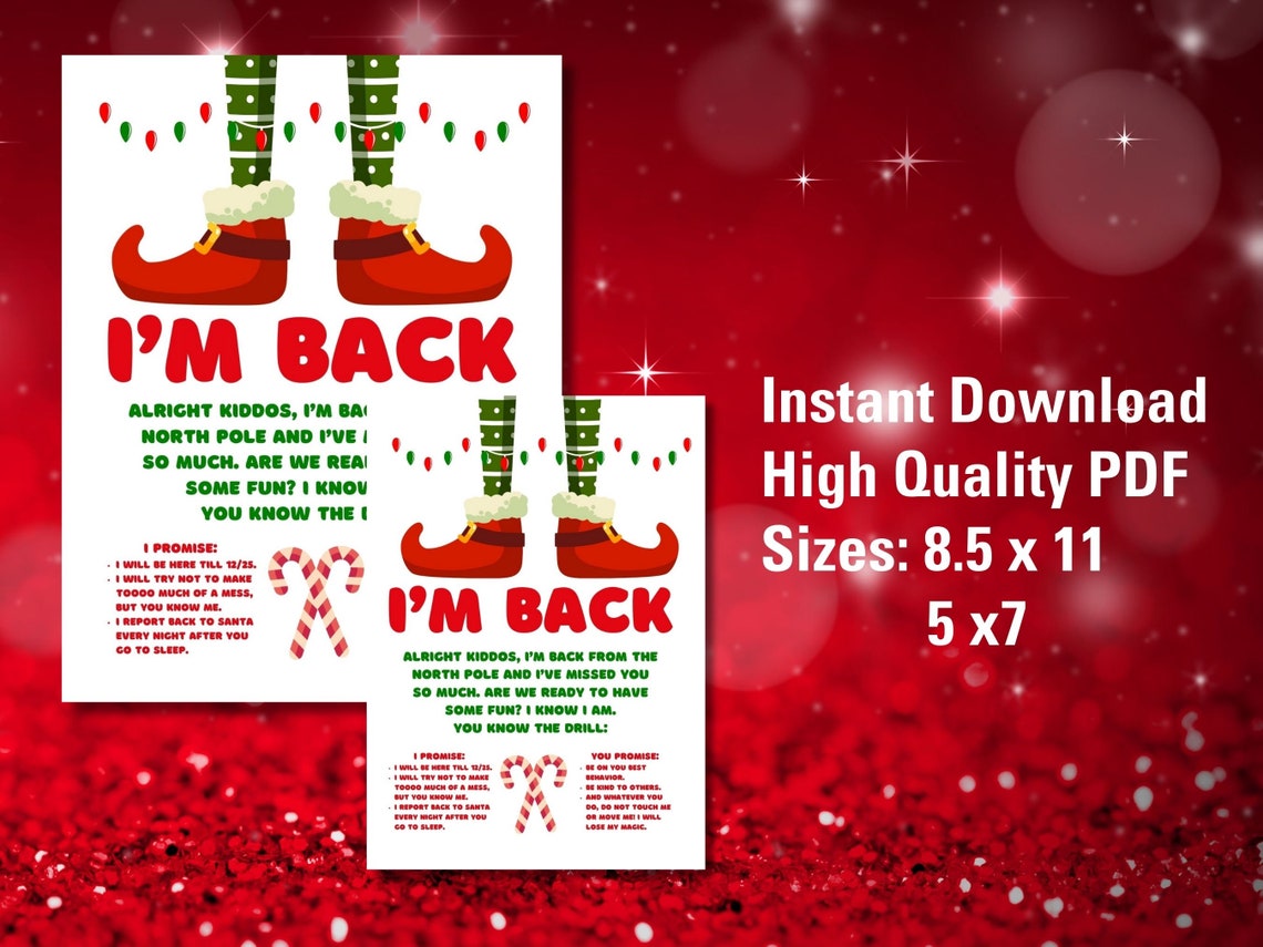 Elf Letter, Digital Download, I'm Back Letter, Elf Arrival Letter ...