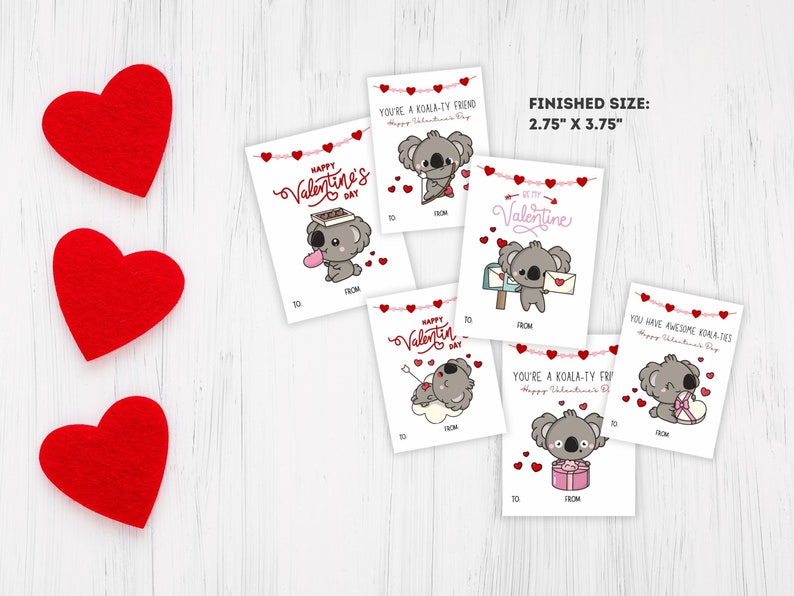 Koala Valentines: Candy Heart V-day Cards (PDF Printable) - Etsy