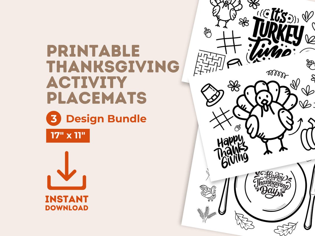 Thanksgiving Activity Bundle for Kids, Printable Thanksgiving Place Mat ...