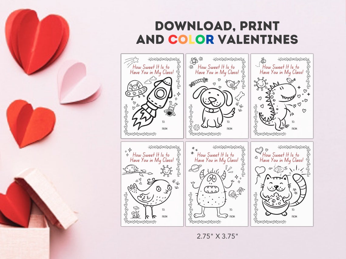 Coloring Valentine Card, Crayon Valentine Printable Bundle From Teacher ...
