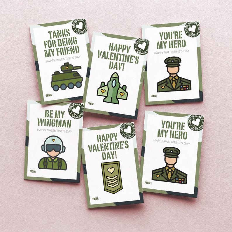 Army Men Valentines Printable for Kids, Military Classroom Valentine ...