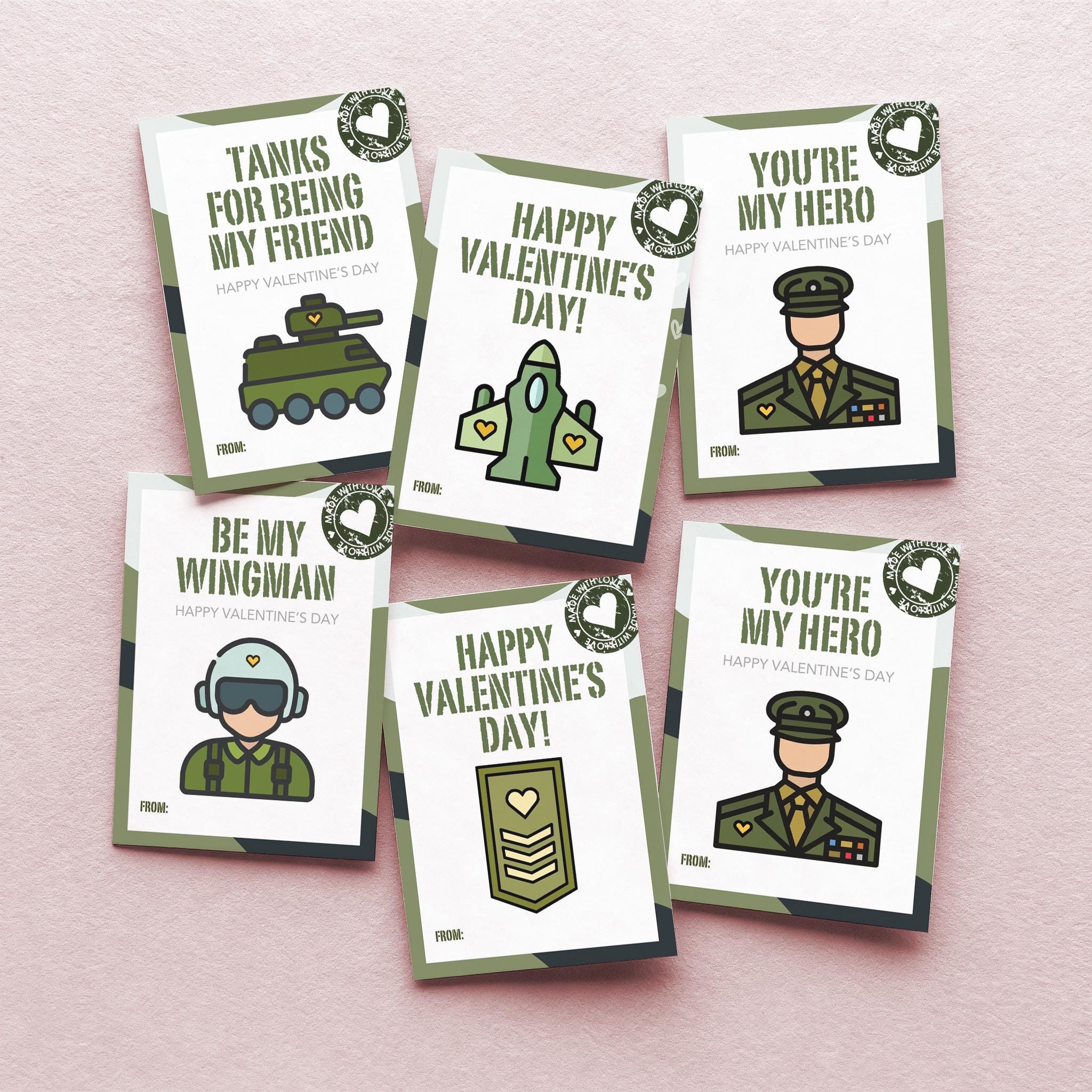 Army Men Valentines Printable for Kids, Military Classroom Valentine ...