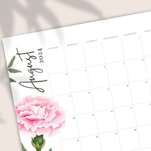 August 2024 Calendar, Floral, Elegant, Classy, Downloadable, Printable ...