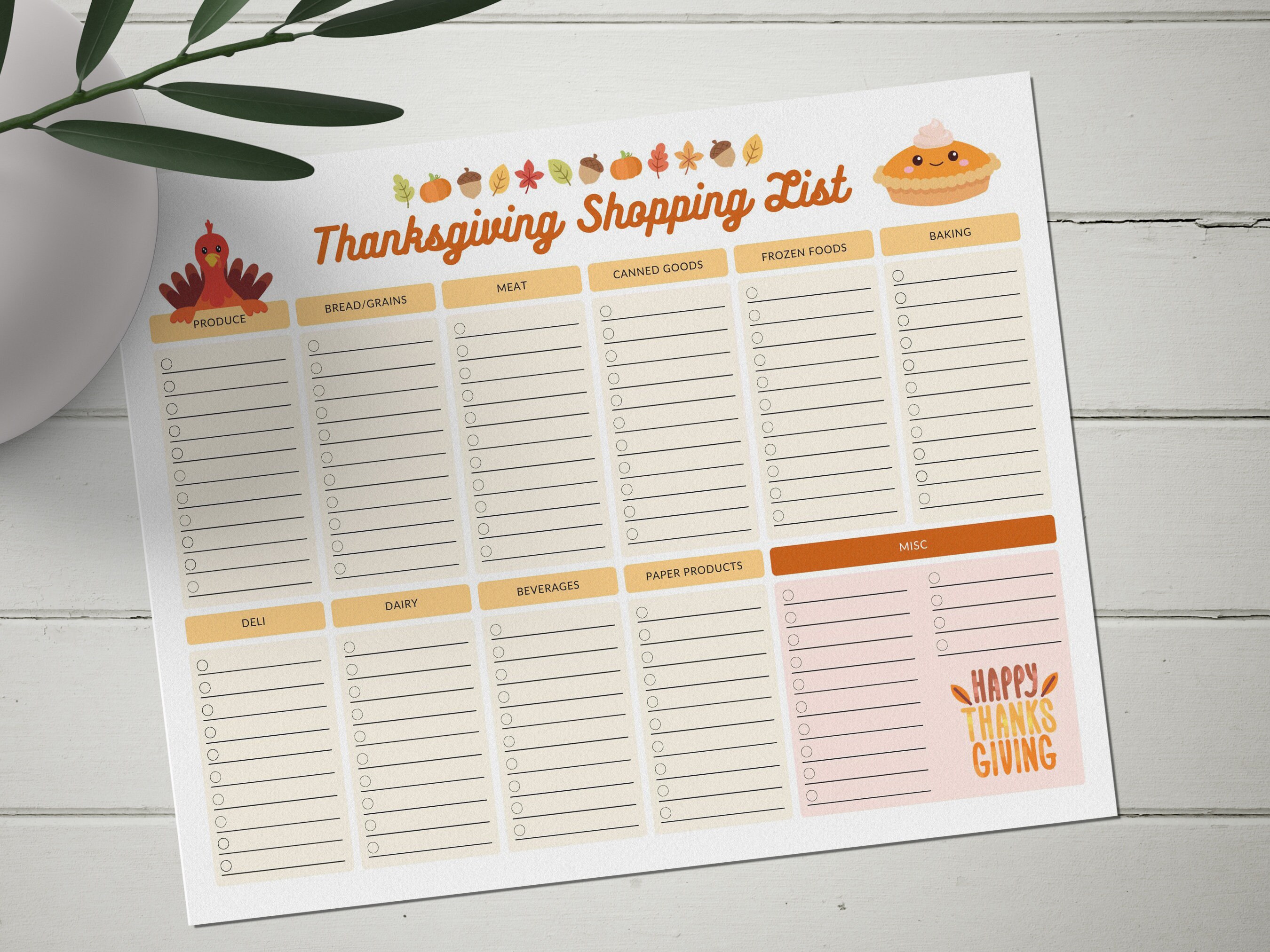 Thanksgiving Grocery List Template Printable Shopping Planner Meal Prep ...