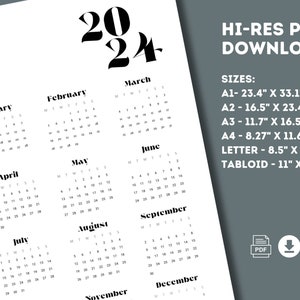 2024 Digital Download Printable Wall Calendar, Desktop Black & White ...