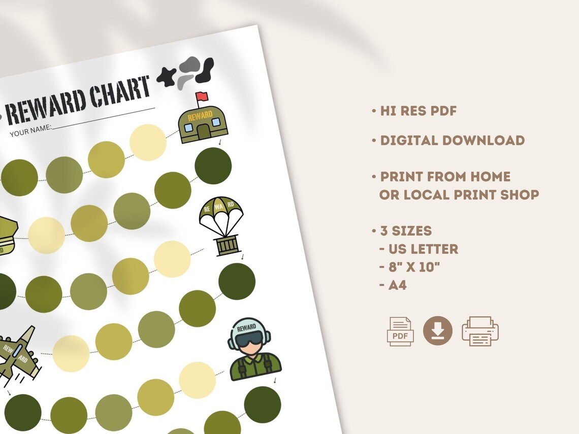 Army Reward Chart Printable Behavior Tracking for Preschool Kids Chore ...