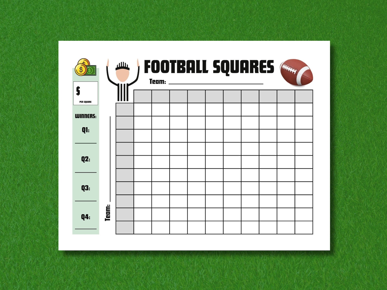 Fun Football Party Squares Game, 100 Chances Win Squares Printable ...