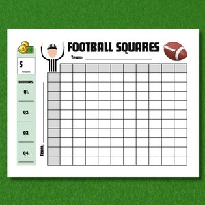 Fun Football Party Squares Game 100 Chances Win Squares Printable ...