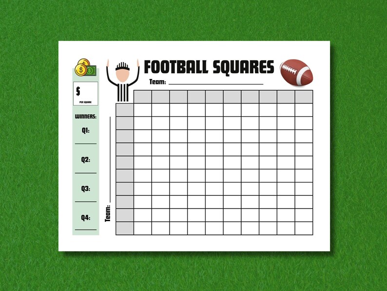 Football Squares Game, 100 Chances, Party Fundraising (digital Download ...