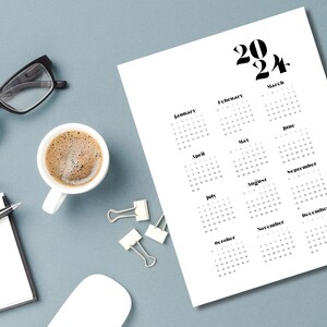 2024 Digital Download Printable Wall Calendar, Desktop Black & White ...