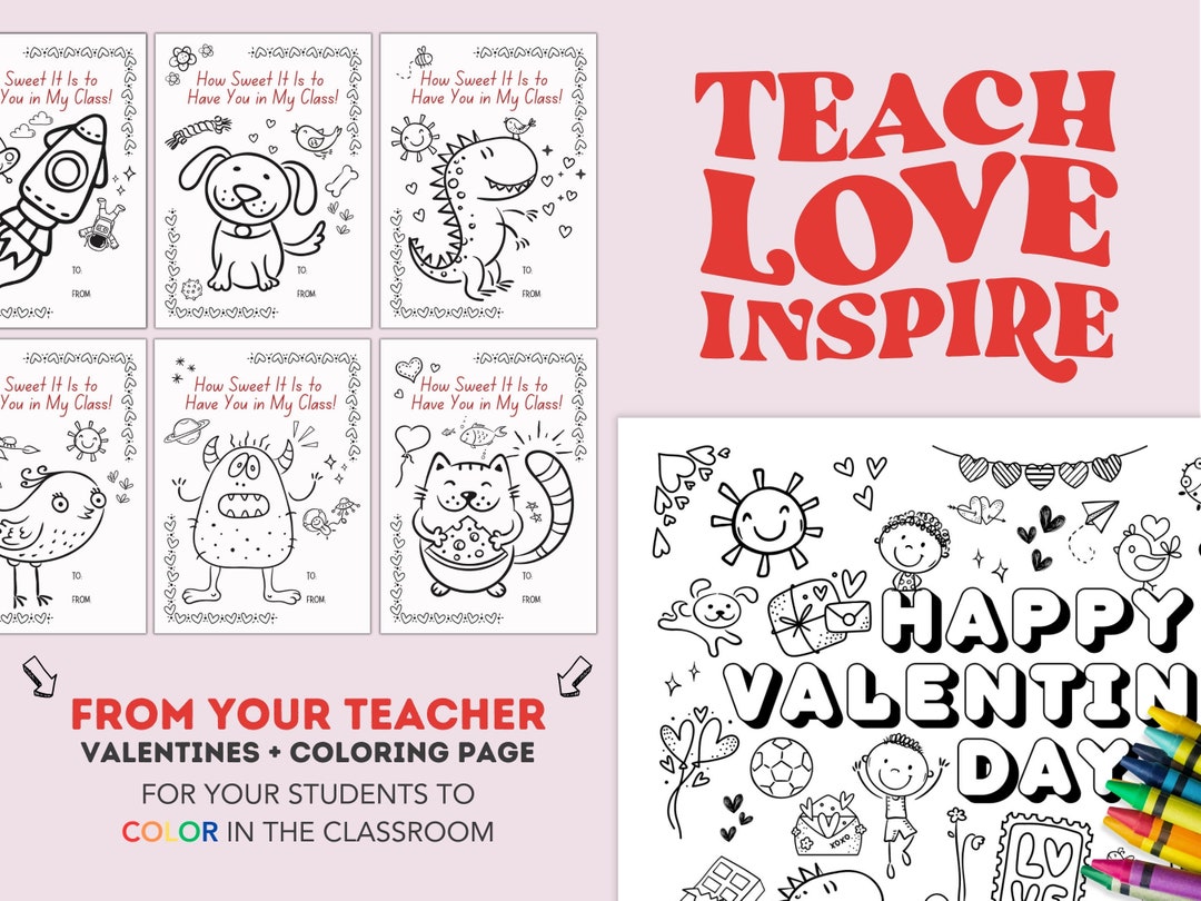 Coloring Valentine Card, Crayon Valentine Printable Bundle From Teacher ...