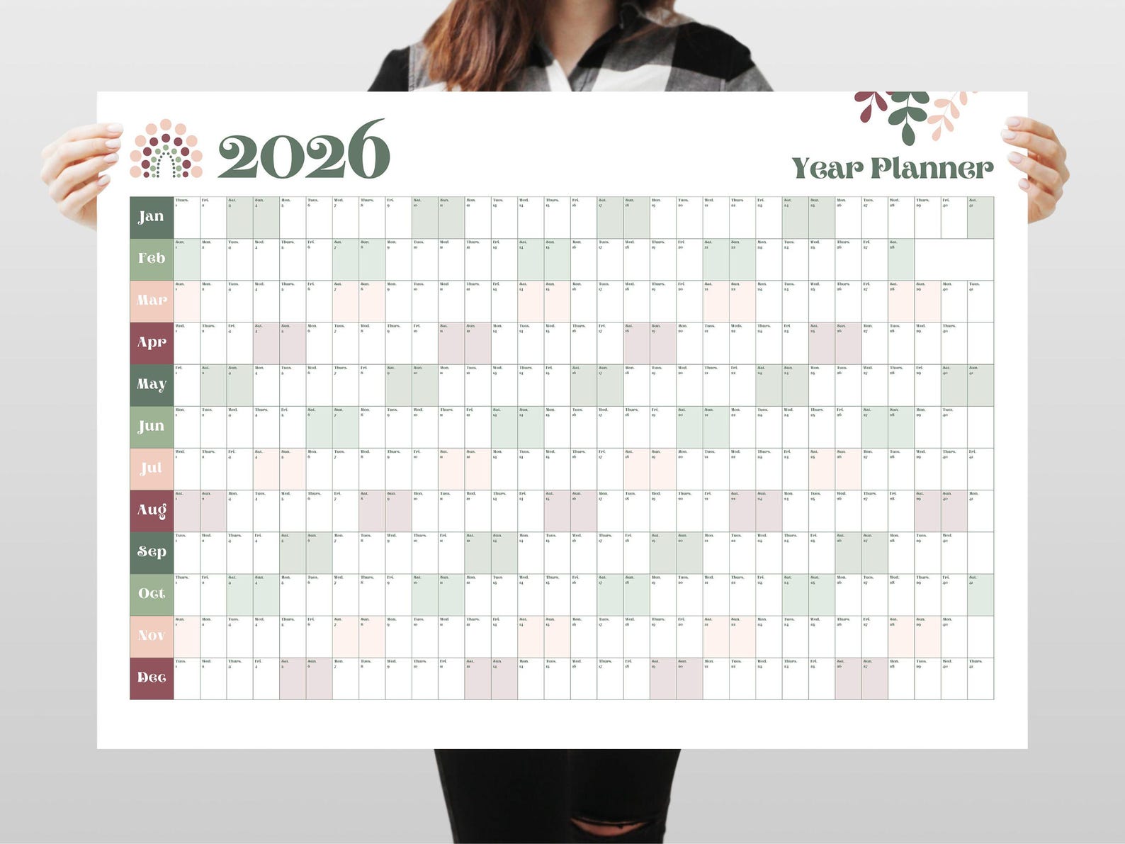 2026 Boho Minimalist Wall Calendar, Horizontal Year at at Glace ...