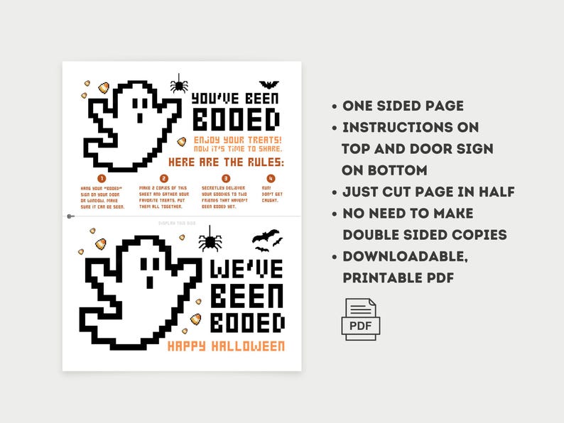 You've Been Booed Printable PDF Halloween Gift Tag Boo Kit Pixel Ghost ...