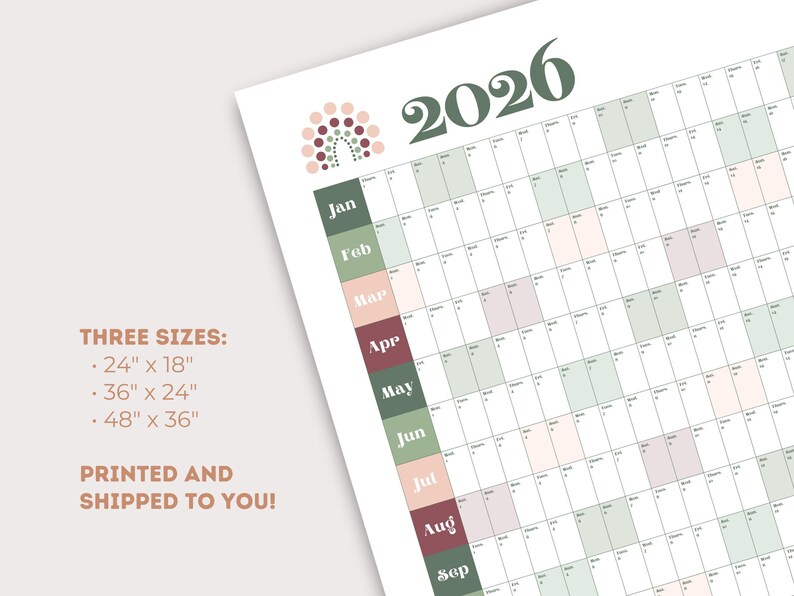 2026 Boho Minimalist Wall Calendar, Horizontal Year at at Glace ...