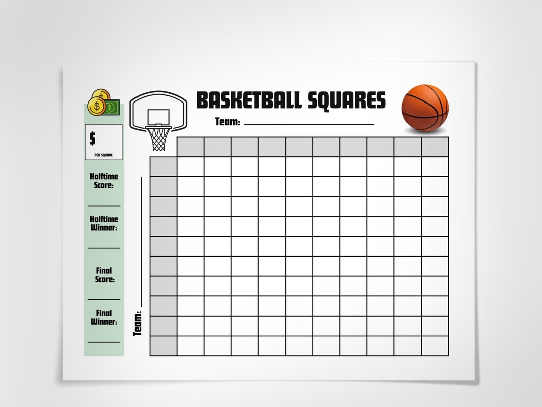 Basketball Squares Printable, College Bball Tournament Digital Download ...