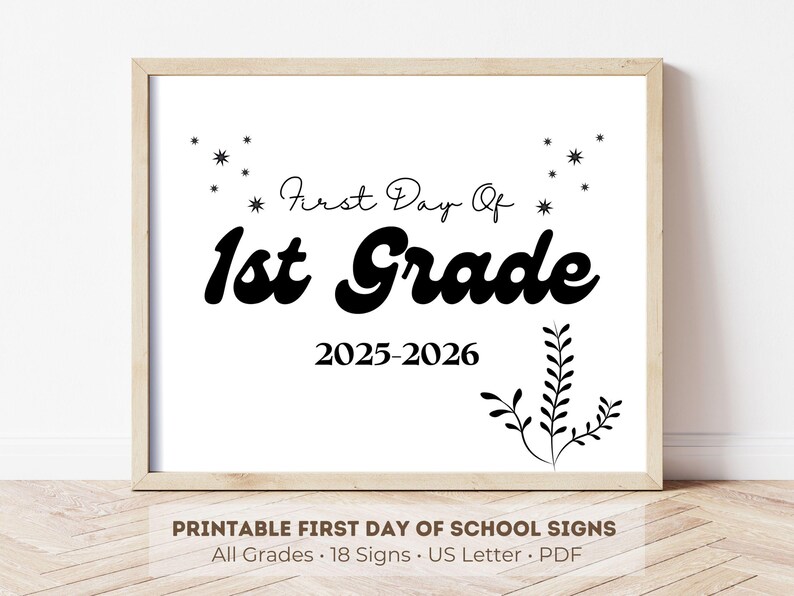 First Day of School Sign Printable: Black & White Photo Prop (PDF) - Etsy
