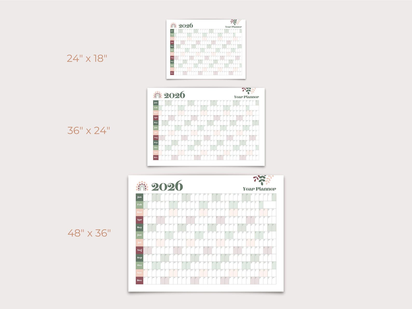 2026 Boho Minimalist Wall Calendar, Horizontal Year at at Glace ...