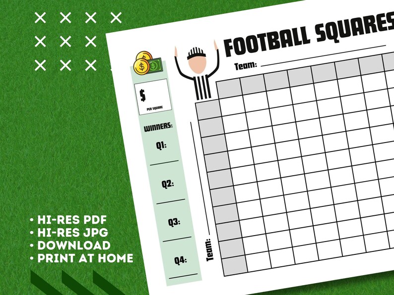 Football Squares Game, 100 Chances, Party Fundraising (digital Download ...