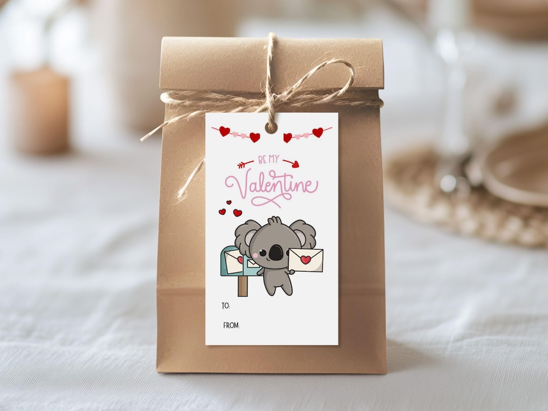 Printable Valentine Gift Tag Template Koala Editable Treat Bag Label ...