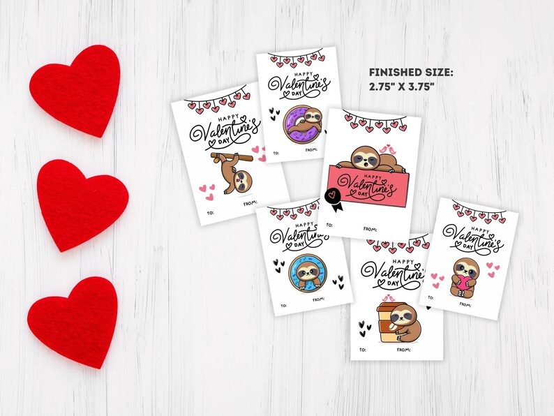 Sloth Valentine Printable Cards for Kids, February 14th Vday Classroom ...