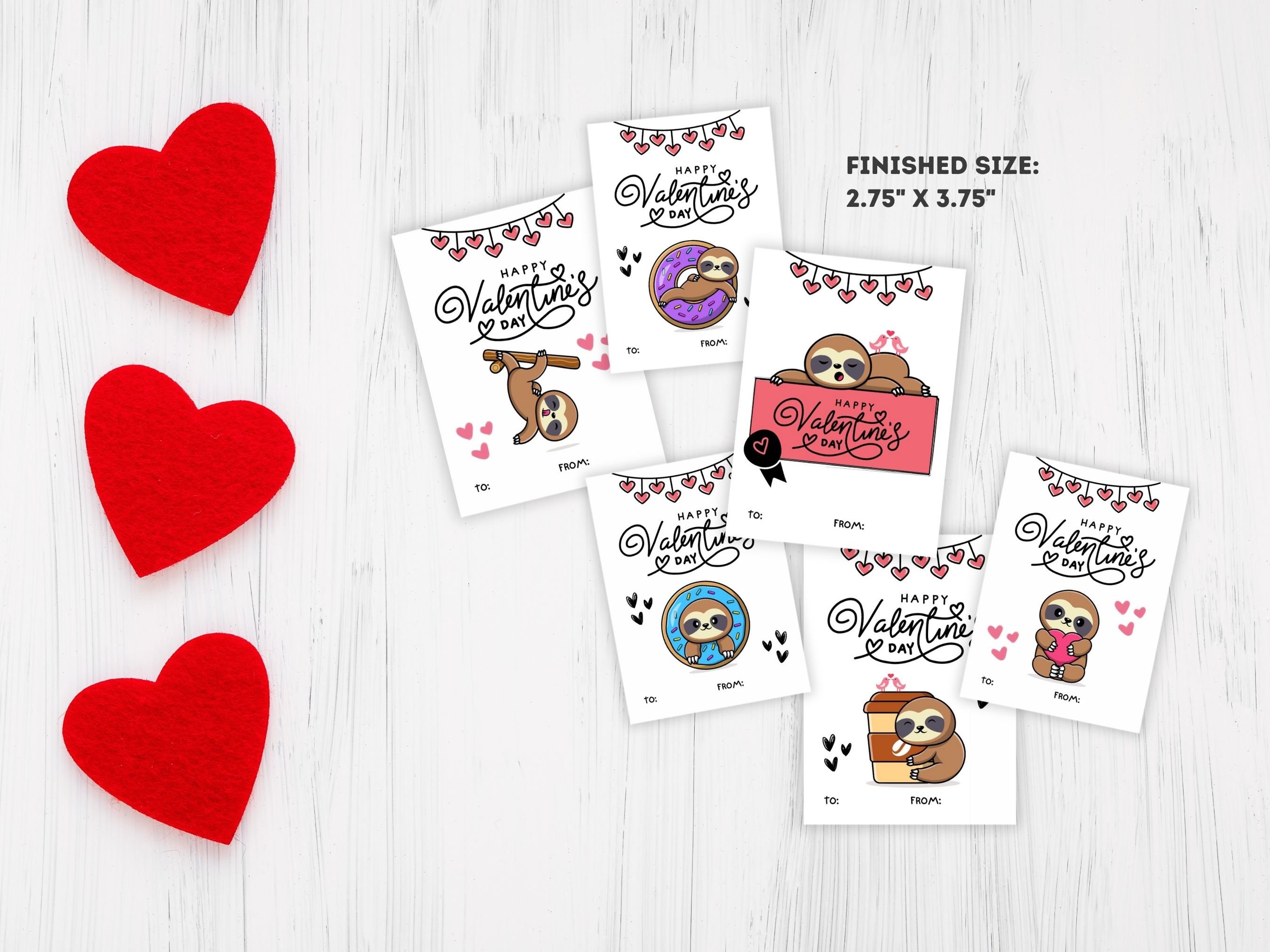 Sloth Valentine Printable Cards for Kids, February 14th Vday Classroom ...