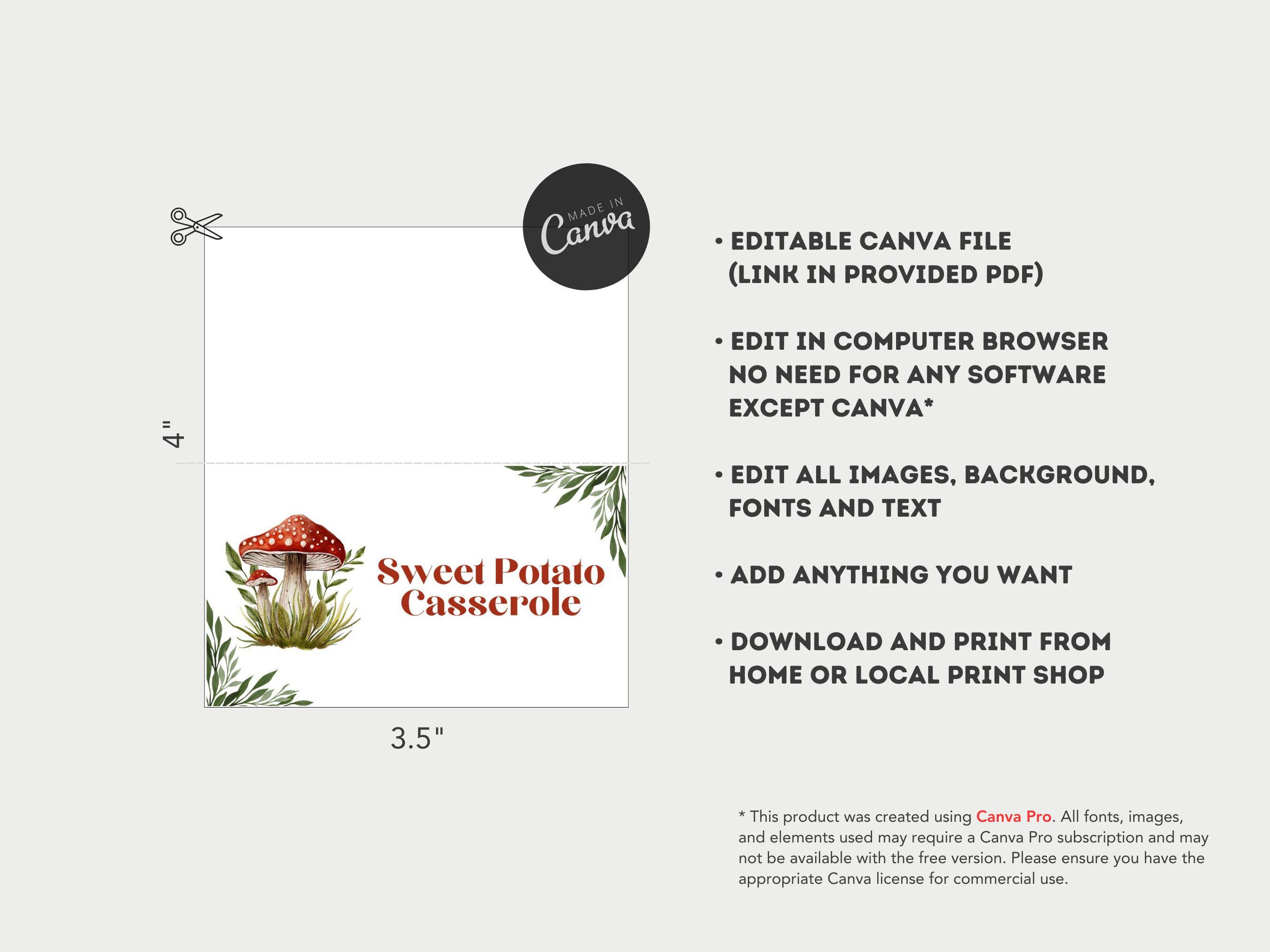 Editable Thanksgiving Table Food Labels Template Cards Custom ...