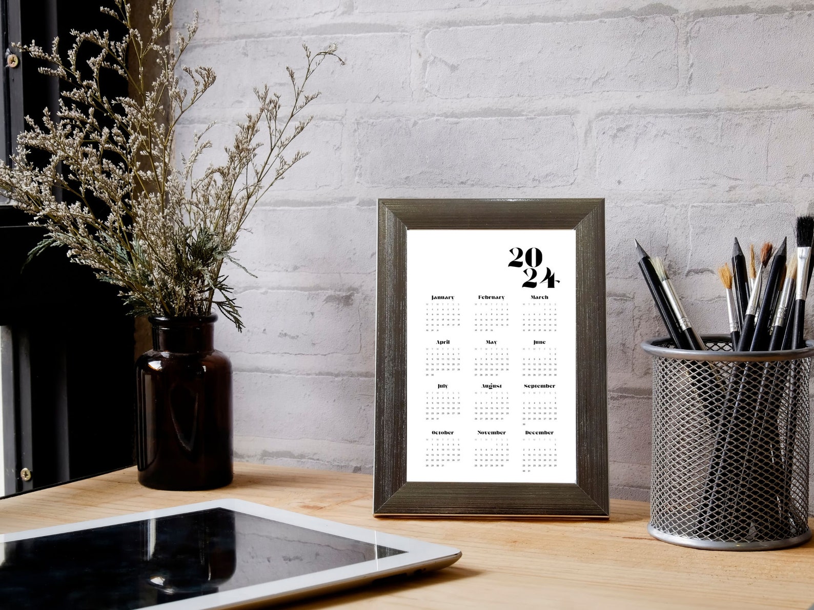 2024 Digital Download Printable Wall Calendar, Desktop Black & White ...
