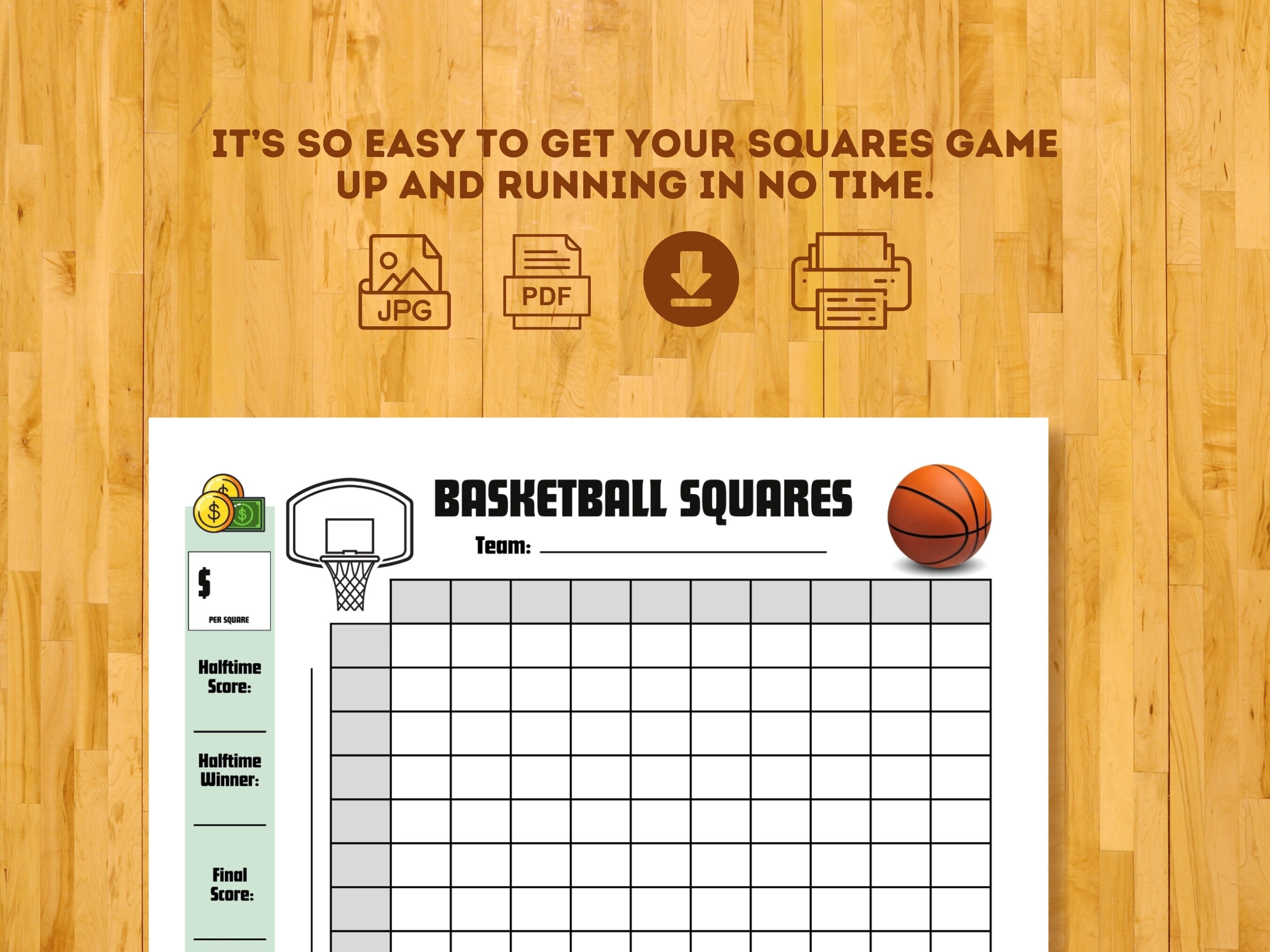 Basketball Squares Printable - College Basketball Tournament Fundraising Game - 100 Chances to ...