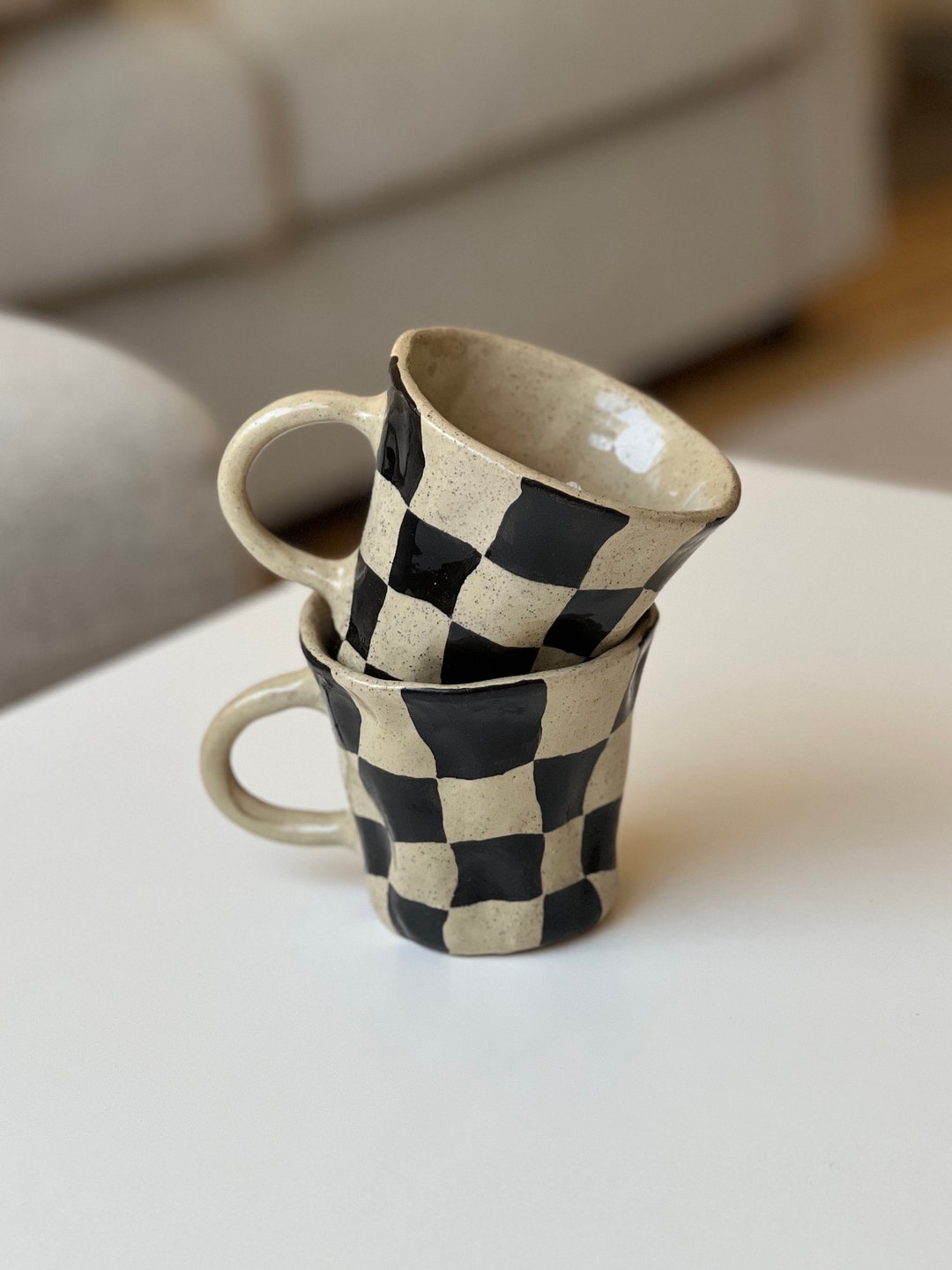 Handmade Pottery Mug - Checkered | Wheel Thrown Unique Wonky Mug | Gift ...