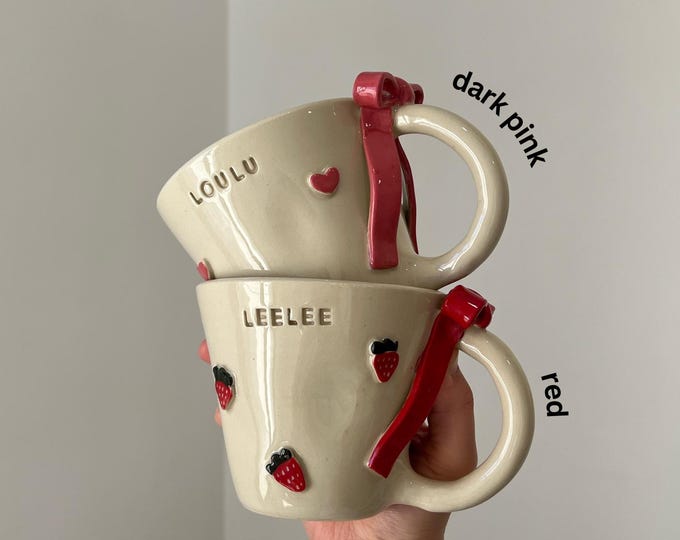 Personalised Bow Mug, Write Whatever You Want! Handmade Custom Ceramic ...