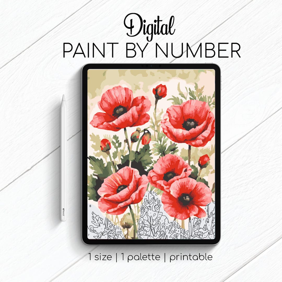 Red Poppies - Floral - Paint by Number for Procreate - Color by Numbers ...