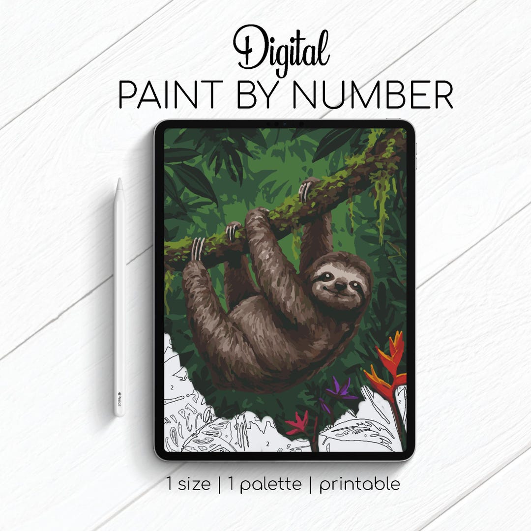 Sloth - Paint by Number for Procreate - Color by Numbers Digital Kit ...