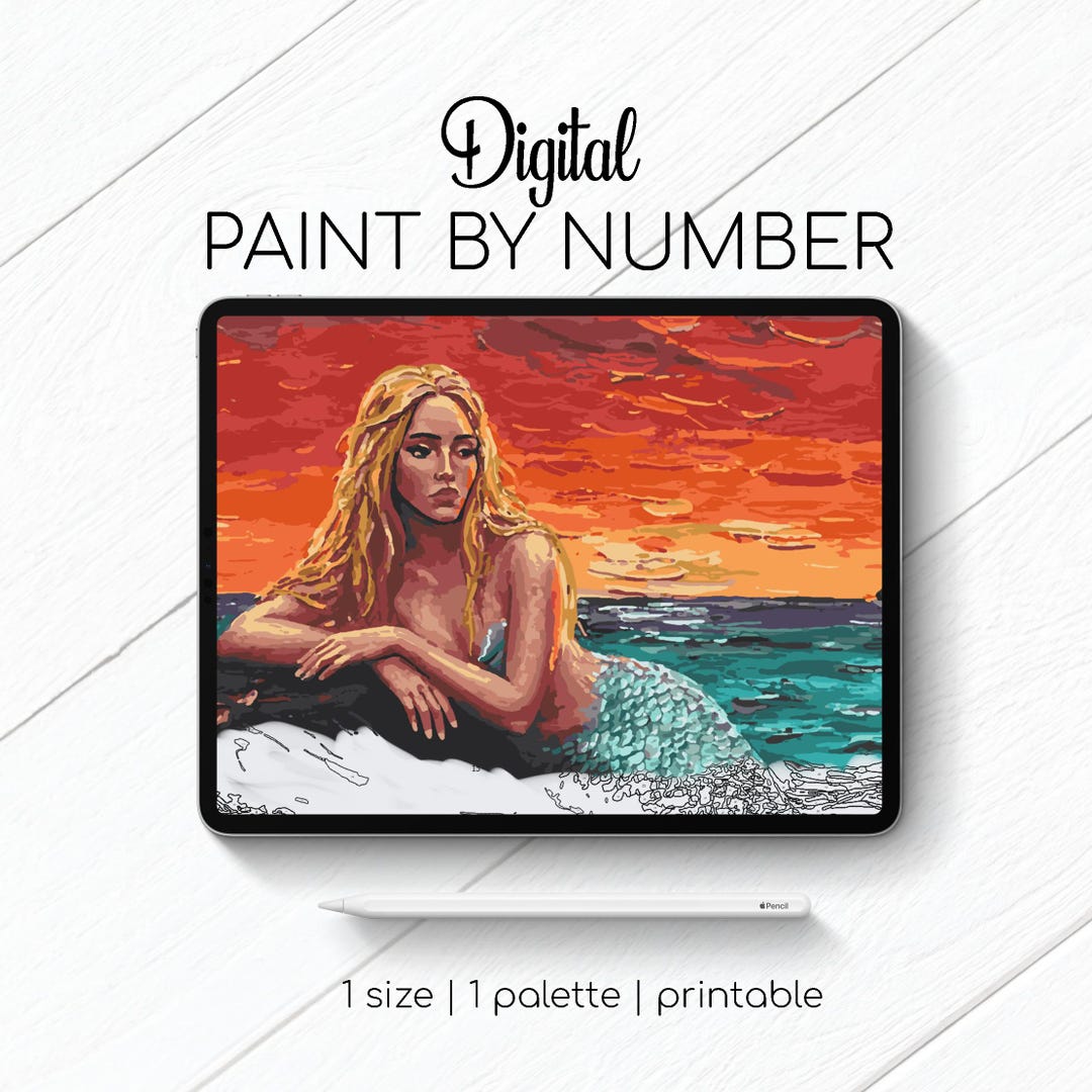 Mermaid - Paint by Number for Procreate - Color by Numbers Digital Kit ...