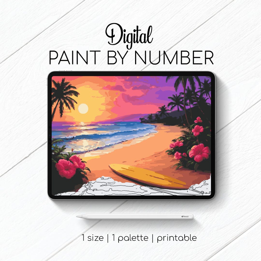 Hawaii Beach - Paint by Number for Procreate - Color by Numbers Digital ...